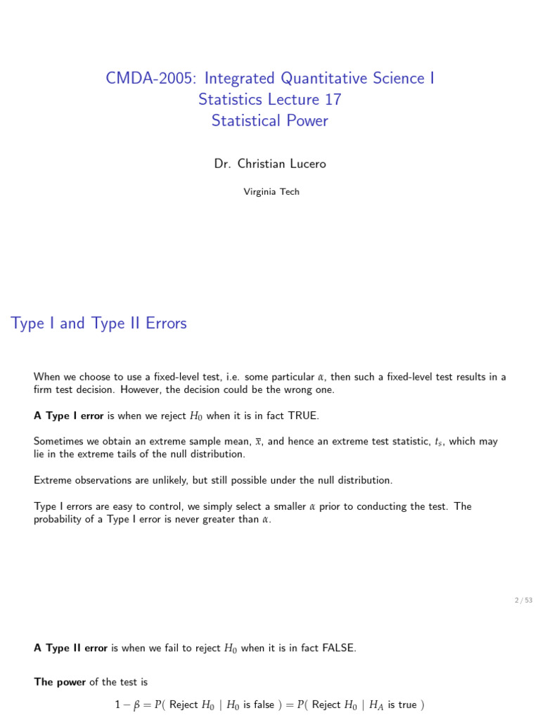 stats-power | PDF | Type I And Type Ii Errors | Effect Size