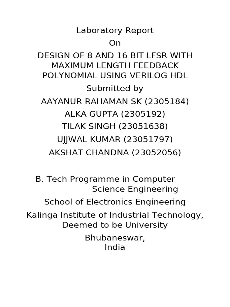 Design Of 8 And 16 Bit Lfsr With Maximum Length Feedback Polynomial Using Verilog Hdl Pdf