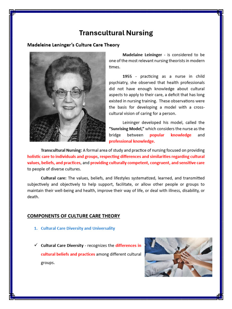 Transcultural Nursing and Care Theory | PDF | Vitamin D | Nonverbal ...