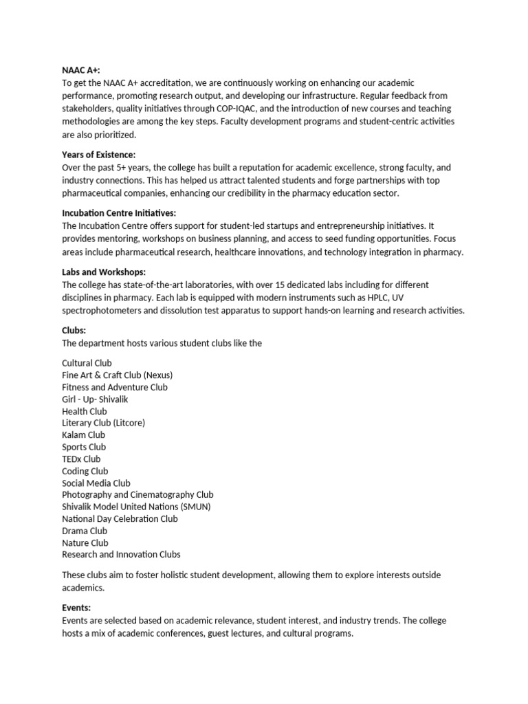 Naac A+ | PDF | Curriculum | Pharmacy