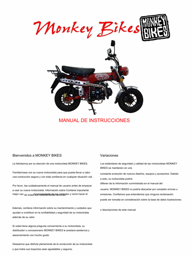 Manual Monkey Bikes D 125 E5 | PDF | Motocicleta | Neumático