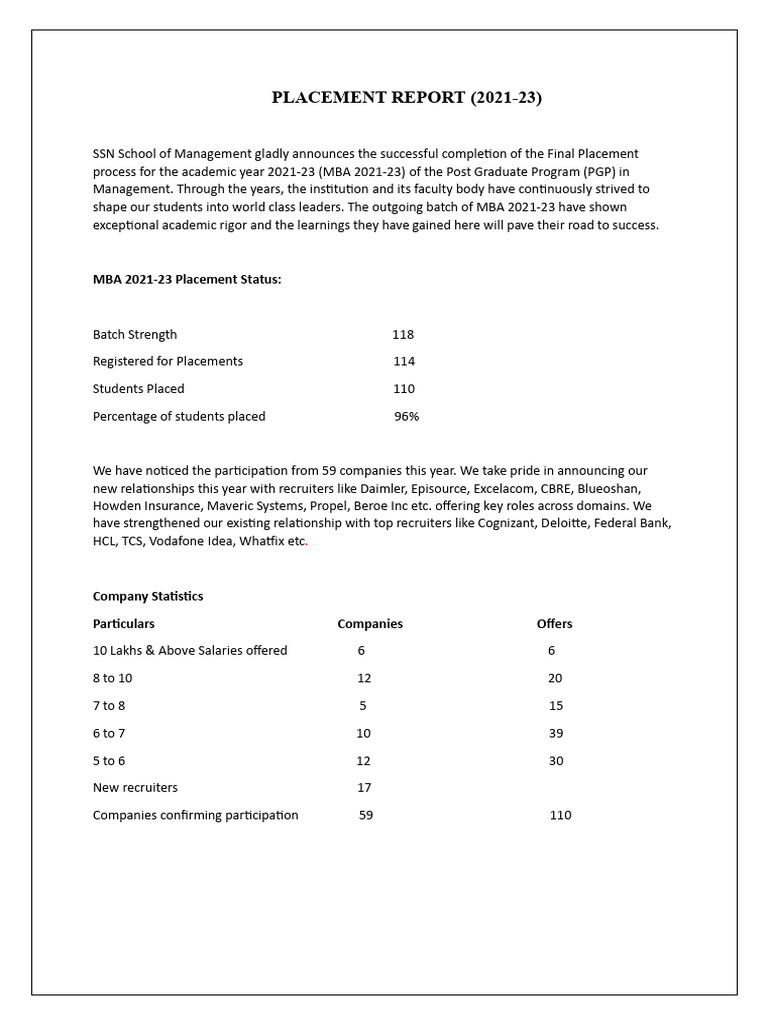 MBA 2021-23 Placement Overview | PDF
