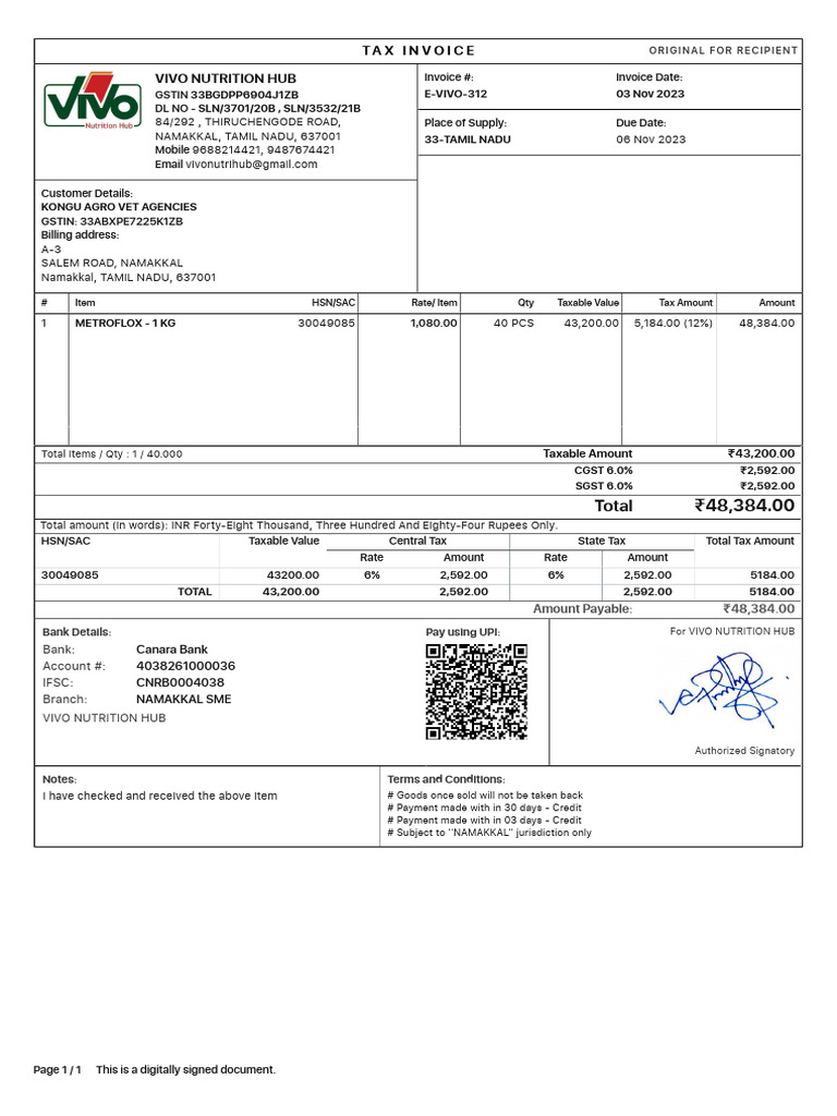 Vivo Nutrition Hub Tax Invoice | PDF