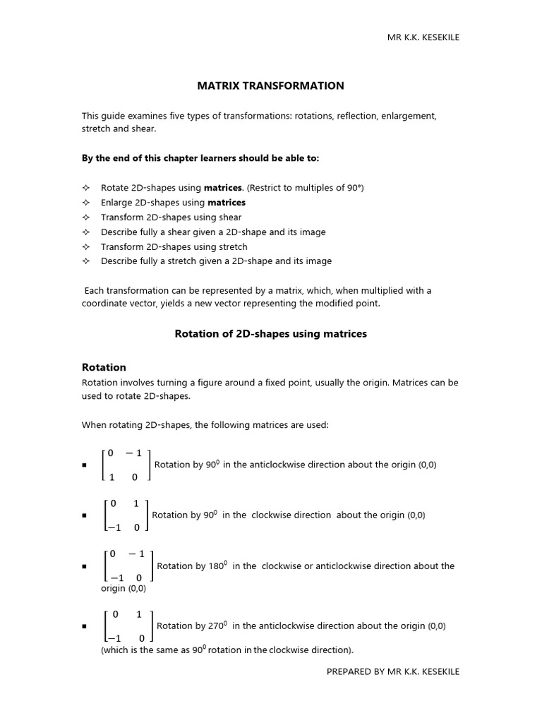 Matrix Transformations of 2D Shapes | PDF | Matrix (Mathematics ...