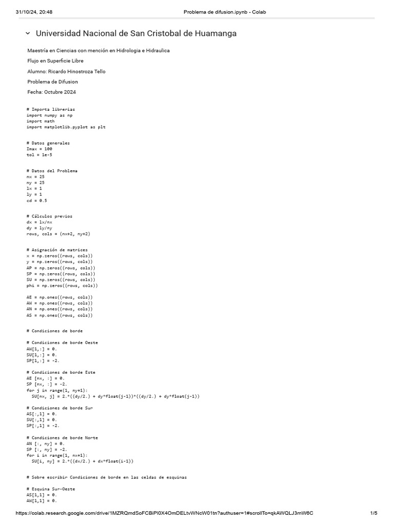 Problema de Difusion - Ipynb - Colab | PDF | Estudios de idiomas extranjeros | Métodos y ...
