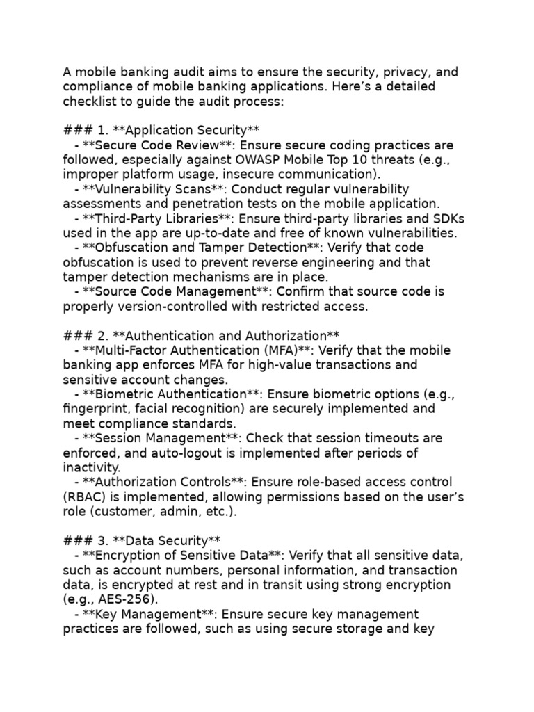 Mobile Banking App Audit Checklist | PDF | Security | Computer Security