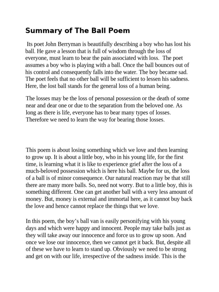 Summary of The Ball Poem | PDF