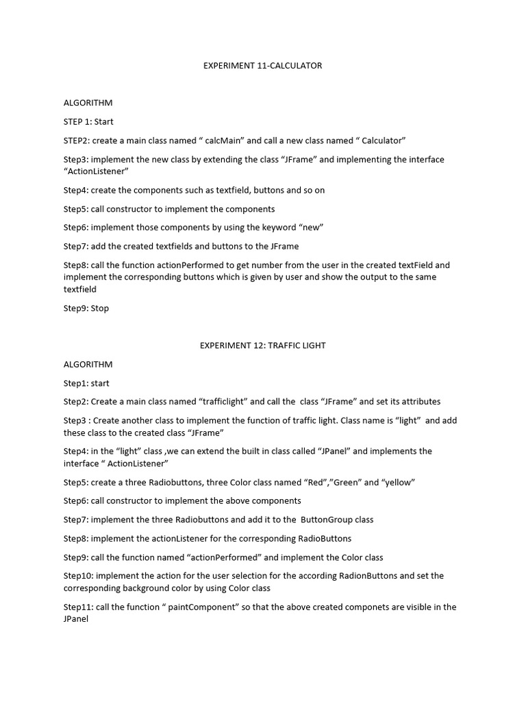 Algorithms Of Expt 11121314 And 15 Pdf Algorithms Software Engineering