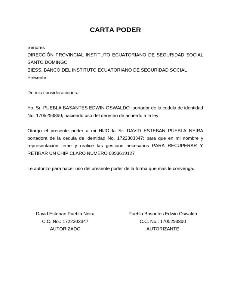Carta Poder para Retiro de Chip Claro | PDF