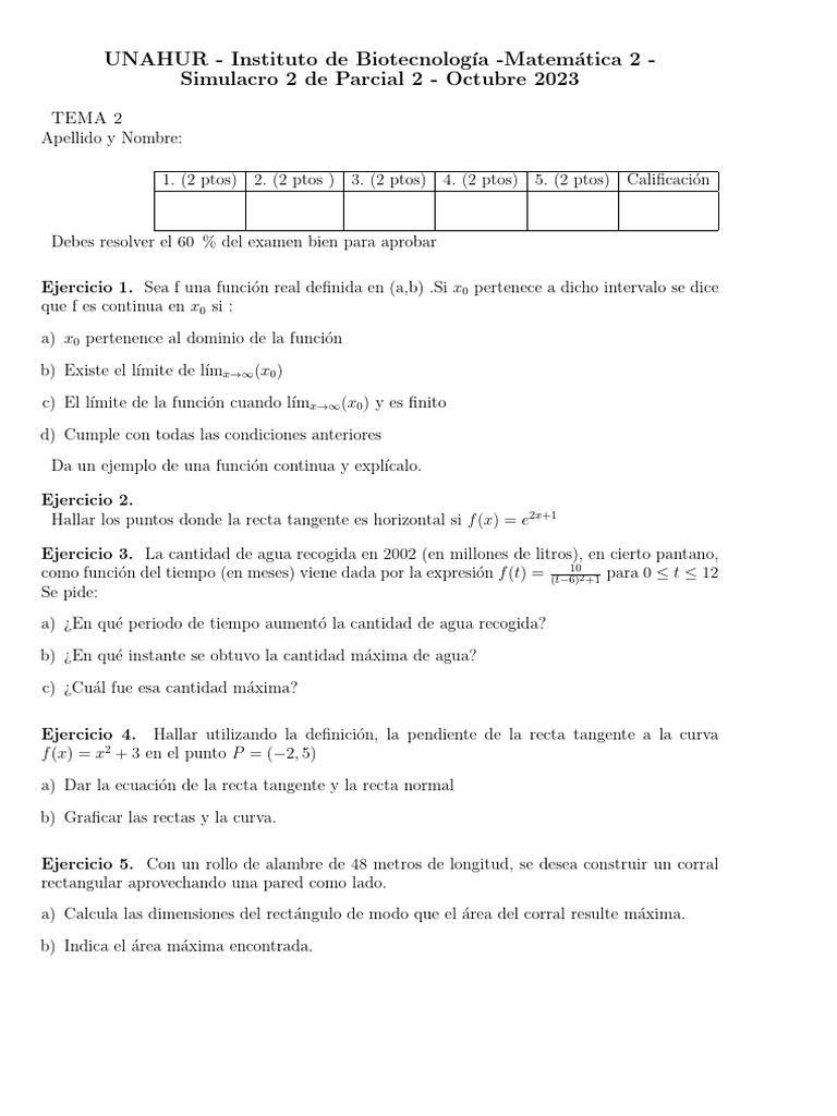 Simulacro Segundo Parcial Tema 2 | PDF