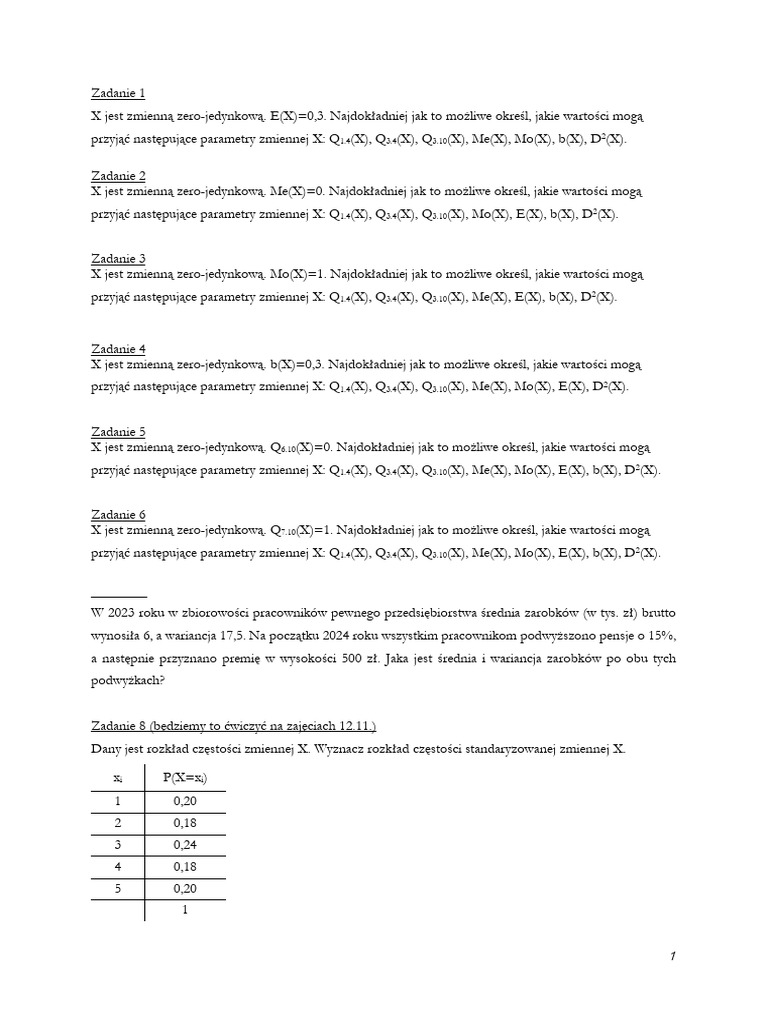 Zadania Statystyka | PDF
