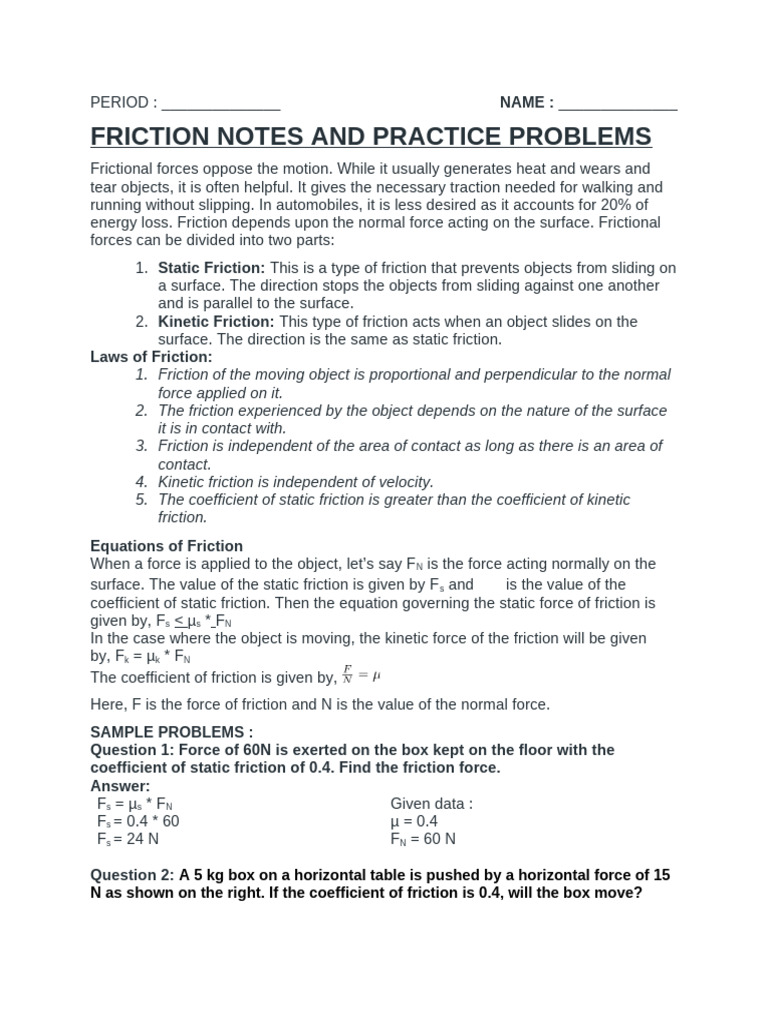 Friction: Concepts & Practice | PDF | Friction | Force