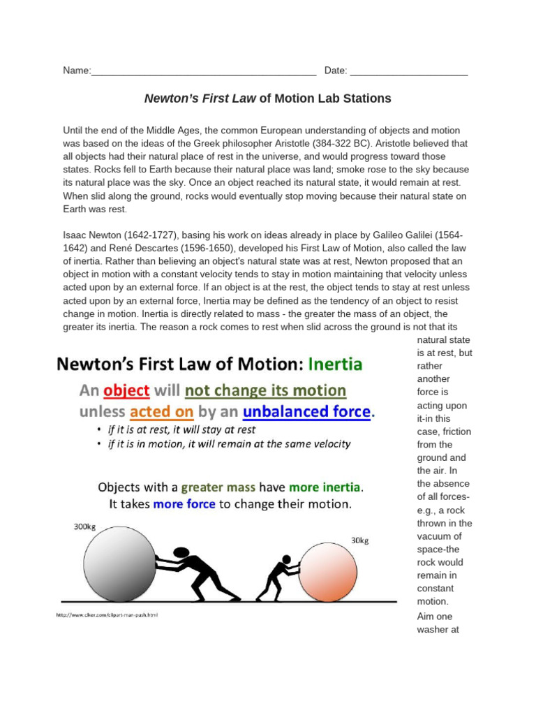 Newtons First Lawof Motion Lab Stations | PDF | Inertia | Force