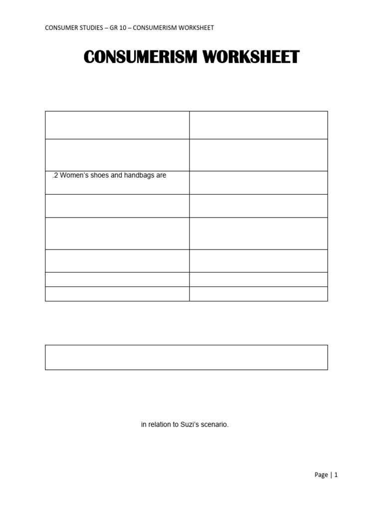 Consumerism Worksheet | PDF | Supermarket | Human Communication