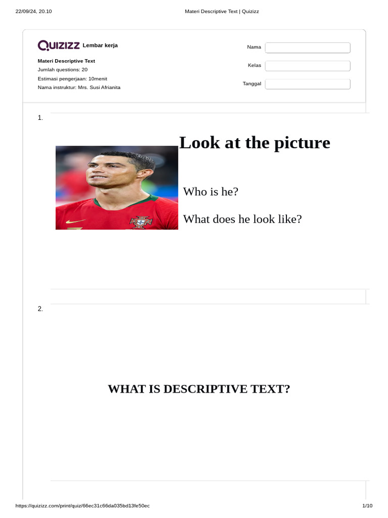 Descriptive Text Worksheet for Students | PDF | Linguistics