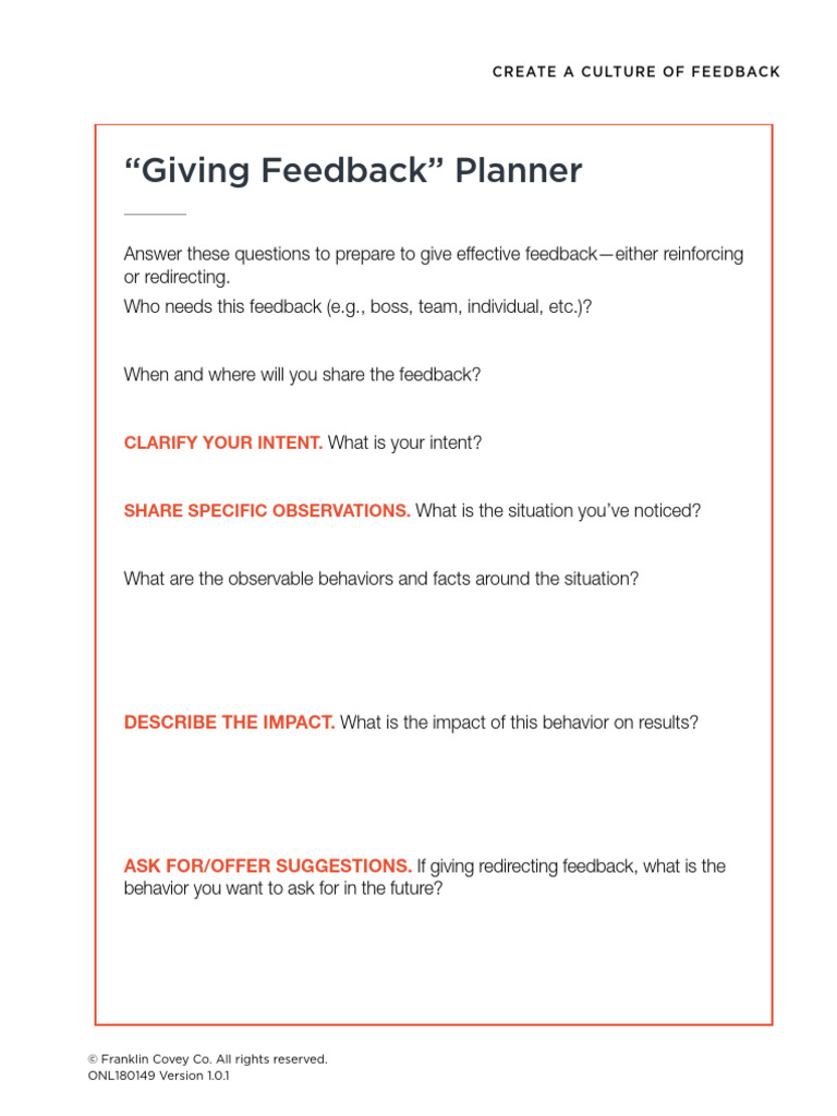 Giving Feedback Tool (Accessible - Form-Fillable) | PDF