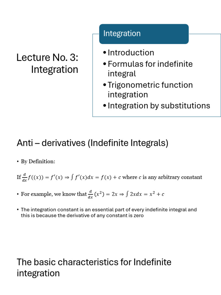 Lecture 3 (Indefinite Integral) | PDF | Integral | Mathematical Physics