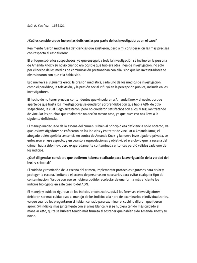 Deficiencias en la Investigación de Amanda Knox | PDF | Derecho