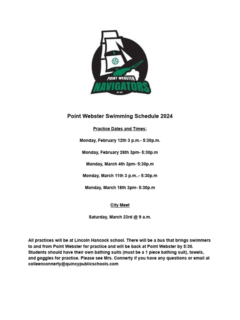Point Webster Swimming Schedule 2024 | PDF | Art