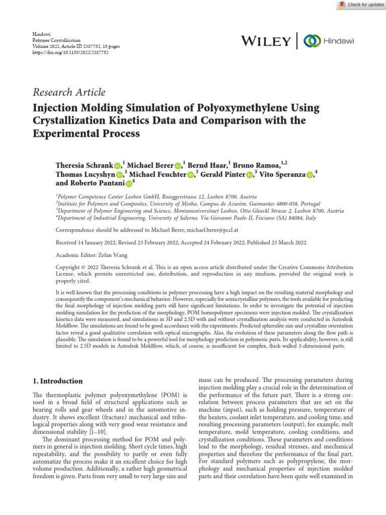 Polymer Crystallization - 2022 - Schrank - Injection Molding Simulation ...