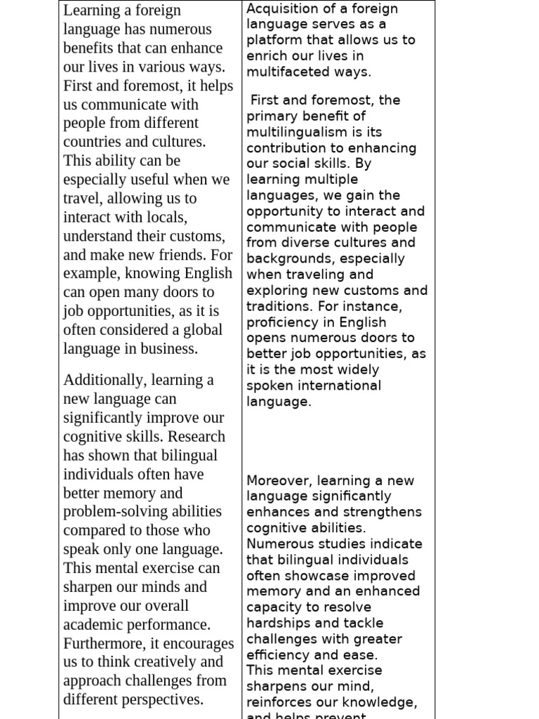 Learning A Foreign Language Has Numerous Benefits That Can Enhance Our Lives in Various Ways ...