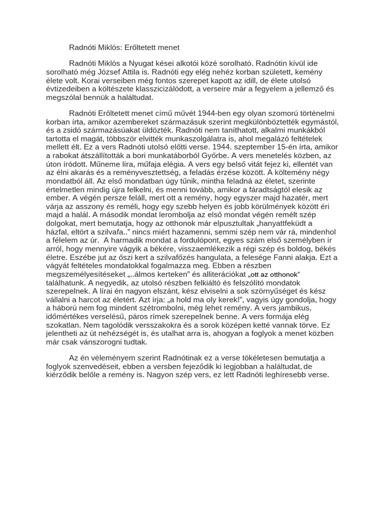 Radnóti - Erőltetett Menet | PDF