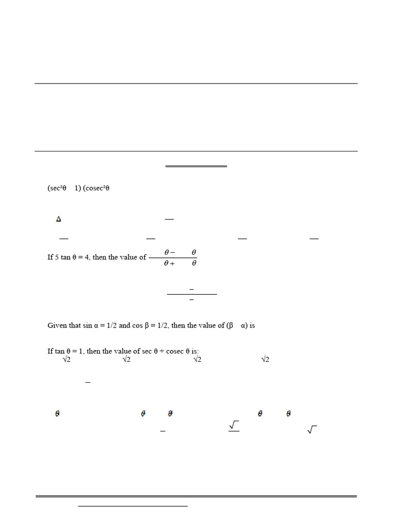 Class 10 Trigonometry Test Paper | PDF | Trigonometry | Euclid