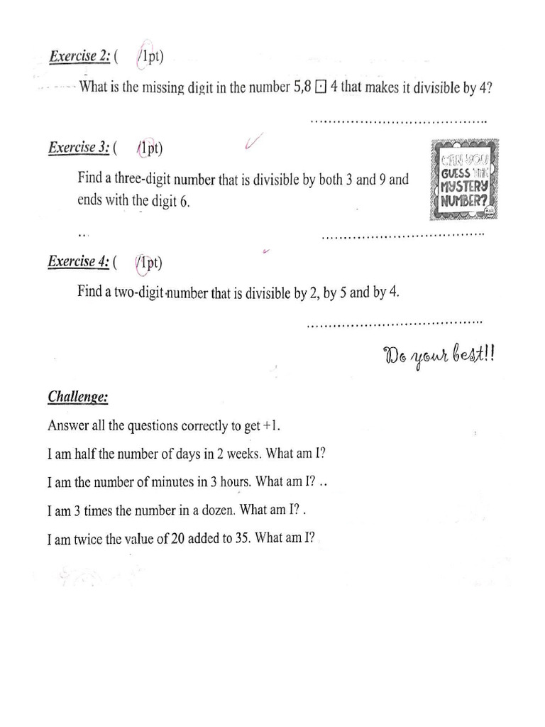 Math Quiz 1 Grade 5 | PDF