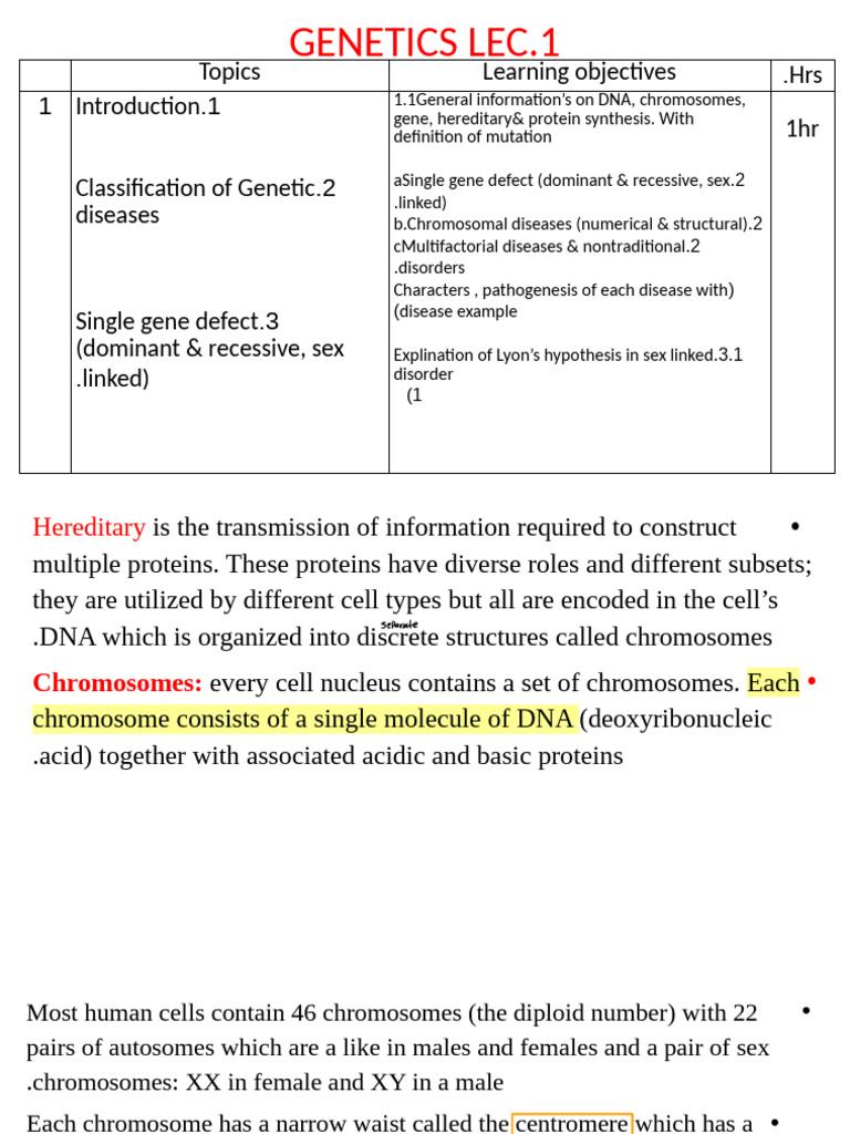 Gentics Pathology Lec.1 | PDF | Dominance (Genetics) | Chromosome