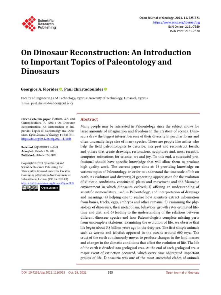 On Dinosaur Reconstruction An Introduction To Improve | PDF | Dinosaurs ...