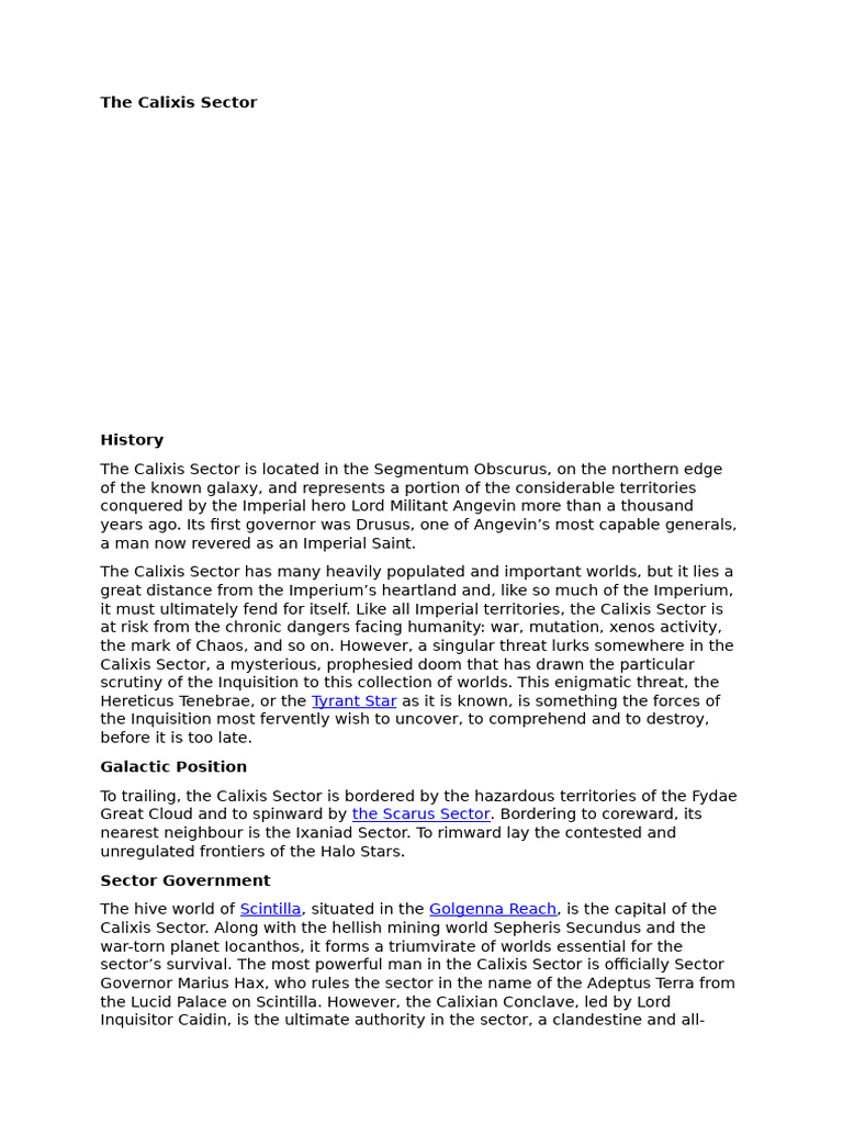 Overview of the Calixis Sector | PDF