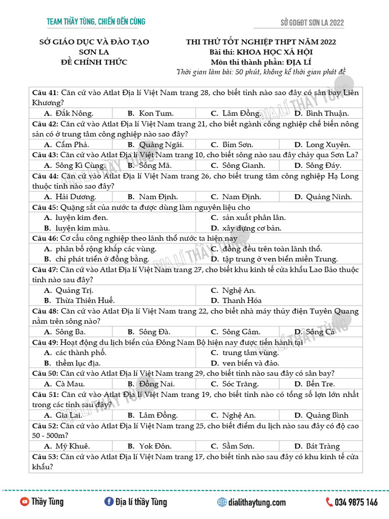 2022 - 12 - DLTT - TT - Son La - de DA | PDF