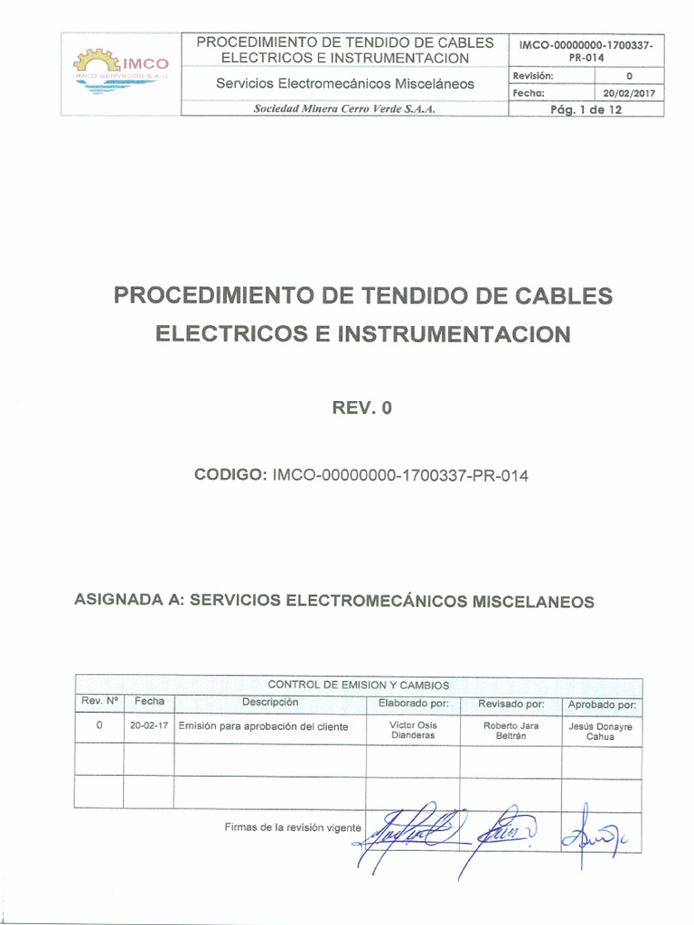 IMCO-00000000-1700337-PR-014 - Procedimiento de Tendido de Cables Electricos e Instrumentacion ...