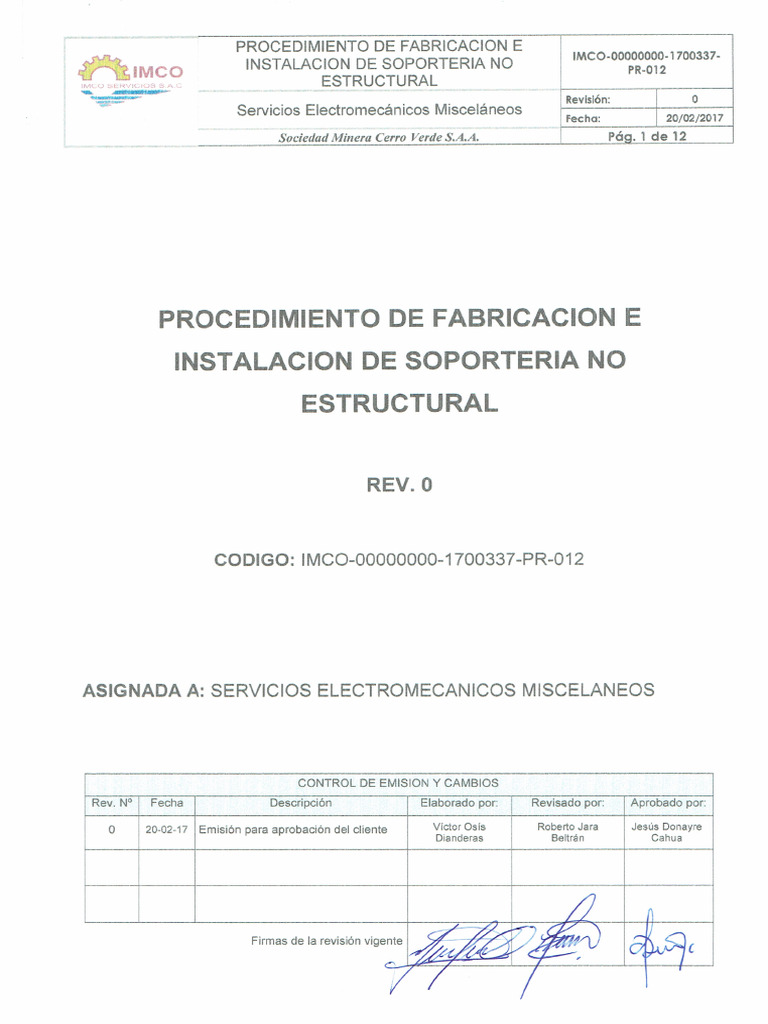 IMCO-00000000-1700337-PR-012 - Procedimiento de Instalación de Soportería No Estrucctural | PDF ...