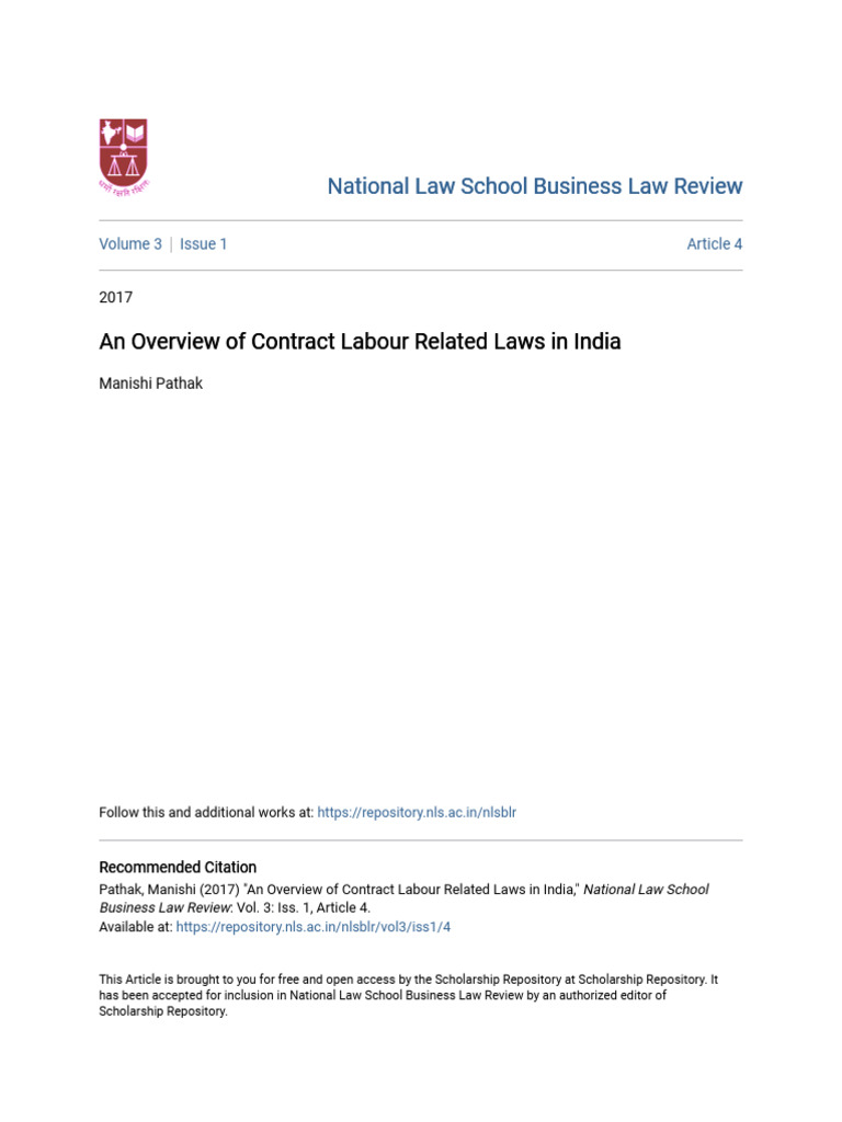 Overview of Contract Labour Laws in India | PDF | Employment | Insurance