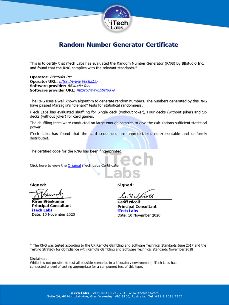 RNG Certificate UK BBStudio 10nov20 | PDF