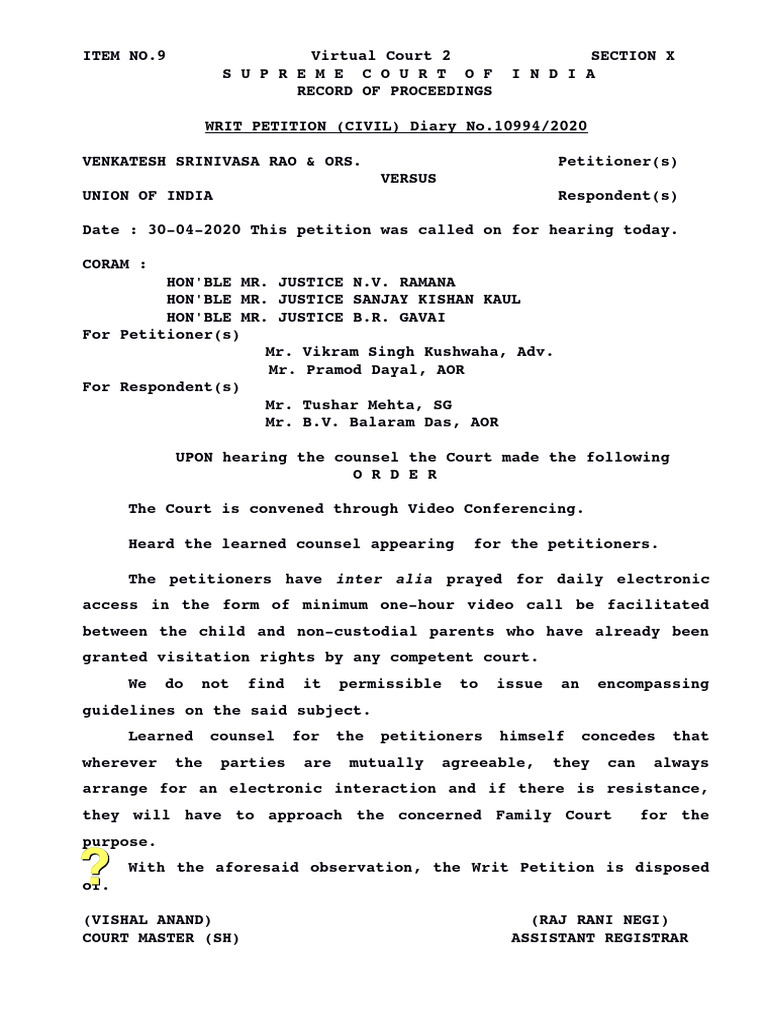 WRIT PETITION (CIVIL) Diary No.10994_2020 | PDF | Separation Of Powers ...