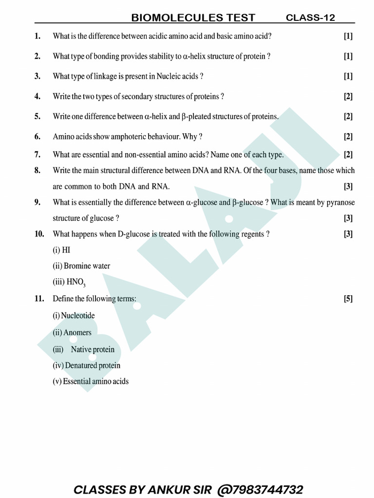 Class 12 Biomolecules Test Guide | PDF