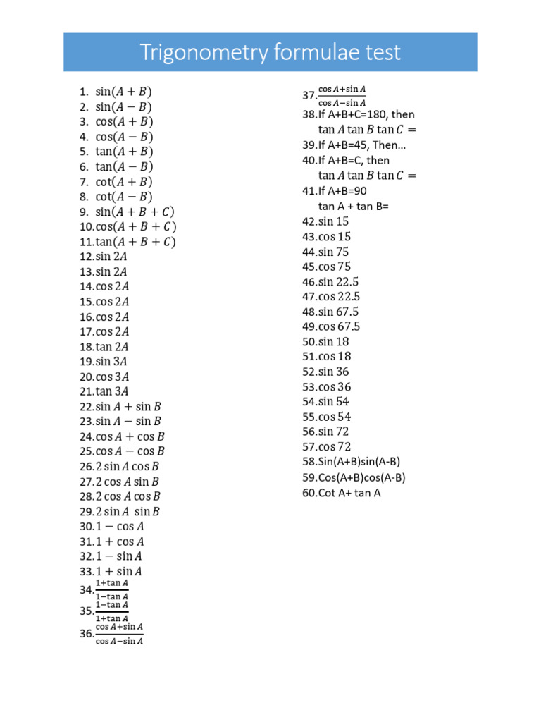 Trigonometry Formulas and Identities | PDF