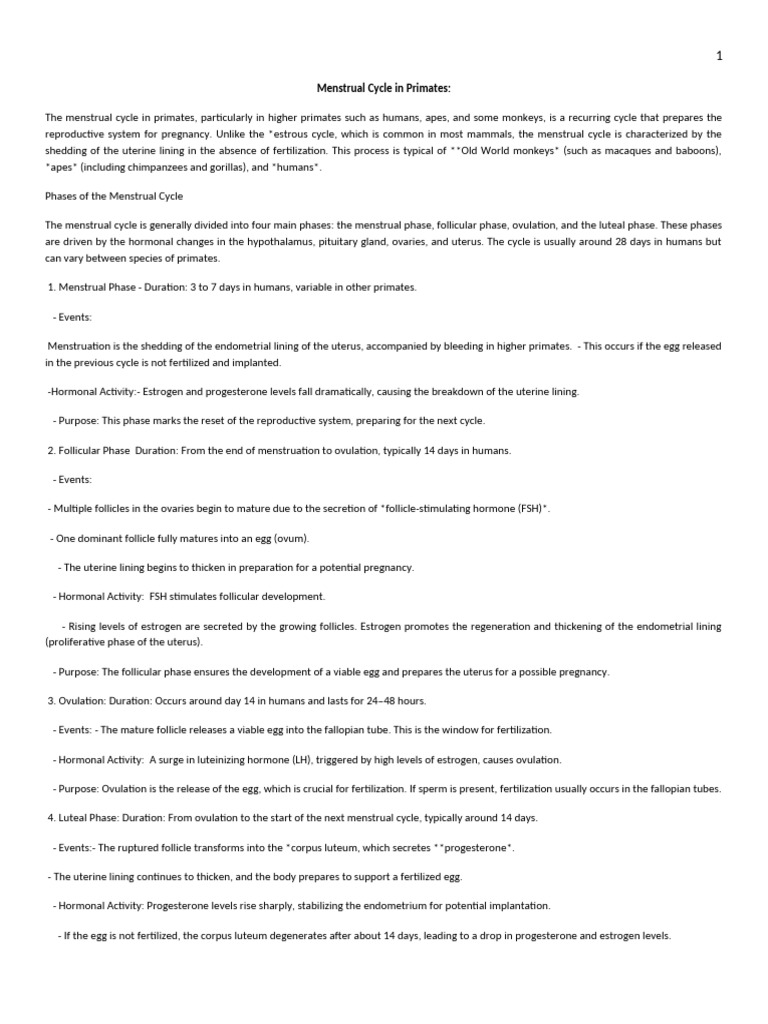 Menstrual Cycle in Primates | PDF | Menstrual Cycle | Luteinizing Hormone
