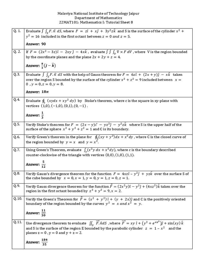 Mathematics I Tutorial Sheet 8 Solutions | PDF | Differential Geometry ...