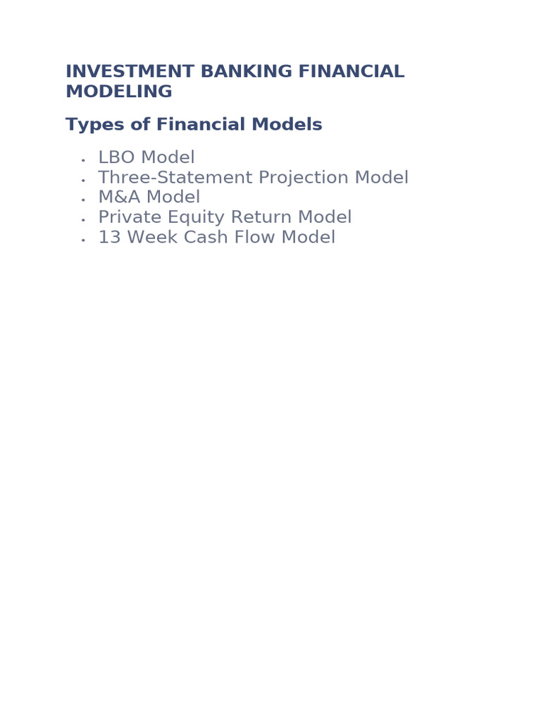 Investment Banking Financial Modeling Types of Fin Models | PDF | Law