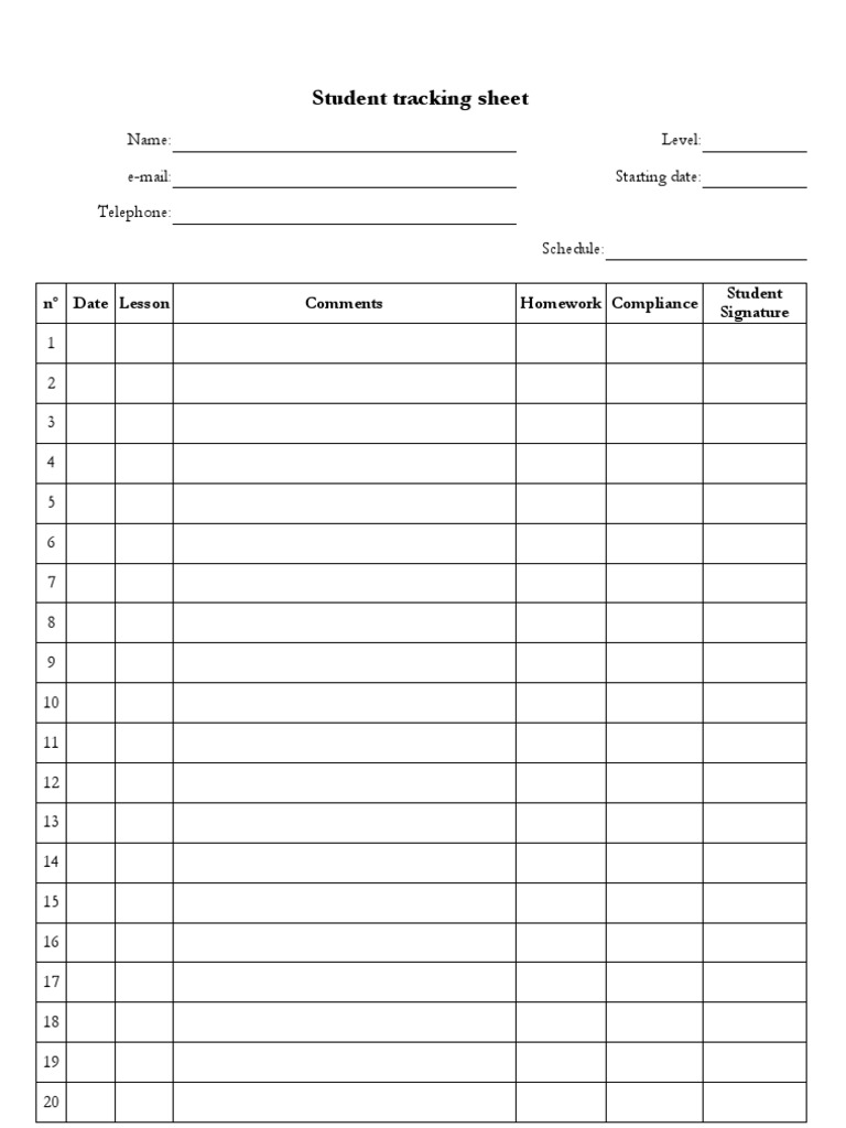 Student Tracking and Lesson Sheet | PDF