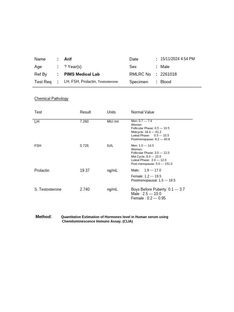 LH, FSH, Prolactin, Testosterone New | PDF | Wellness