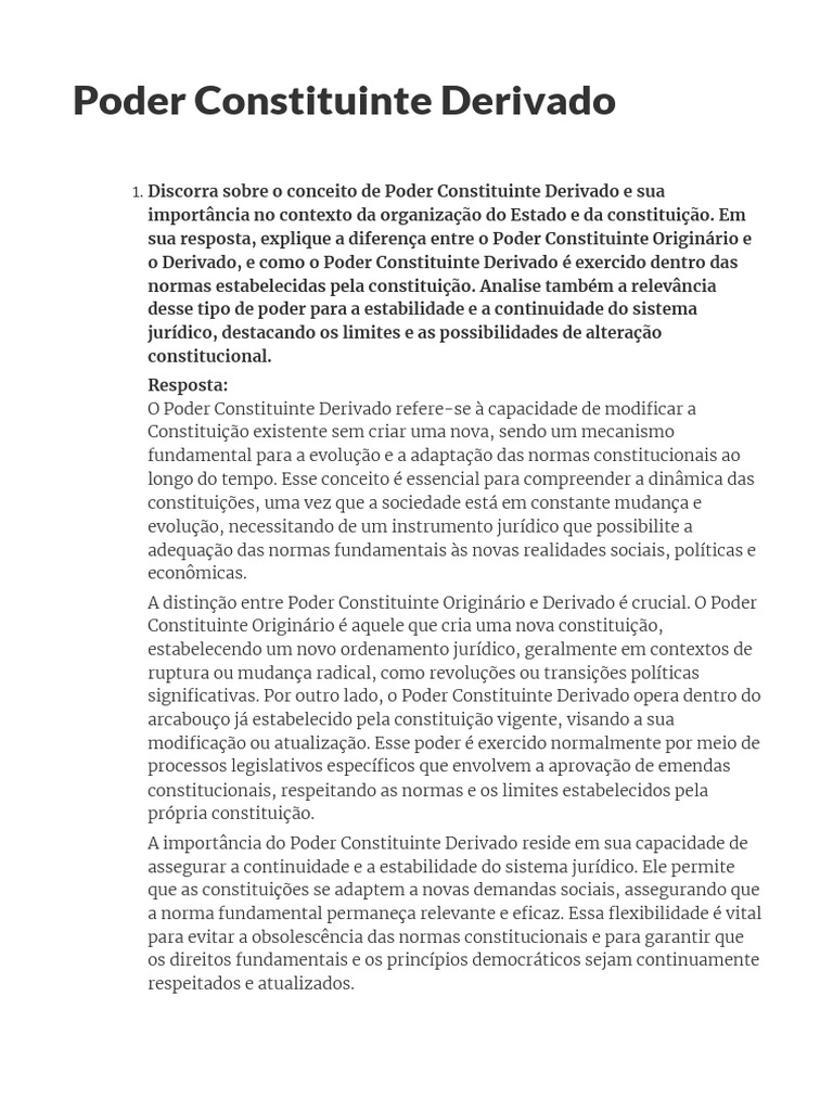 Poder Constituinte Derivado: Conceito e Limites | PDF | Constituição ...
