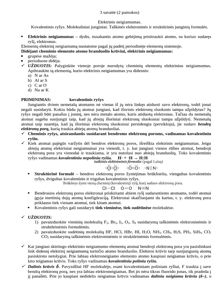 3 - Savaite - Kovalentinis Rysys. | PDF