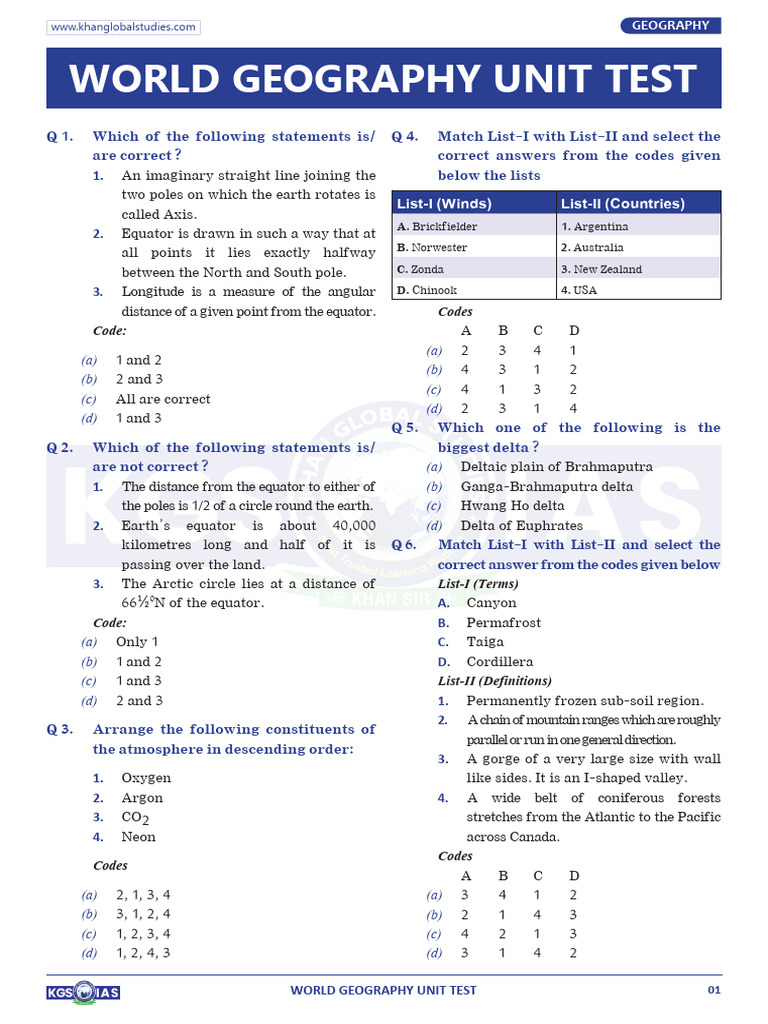 World Geography Unit Test Questions | PDF | Temperate Climate ...