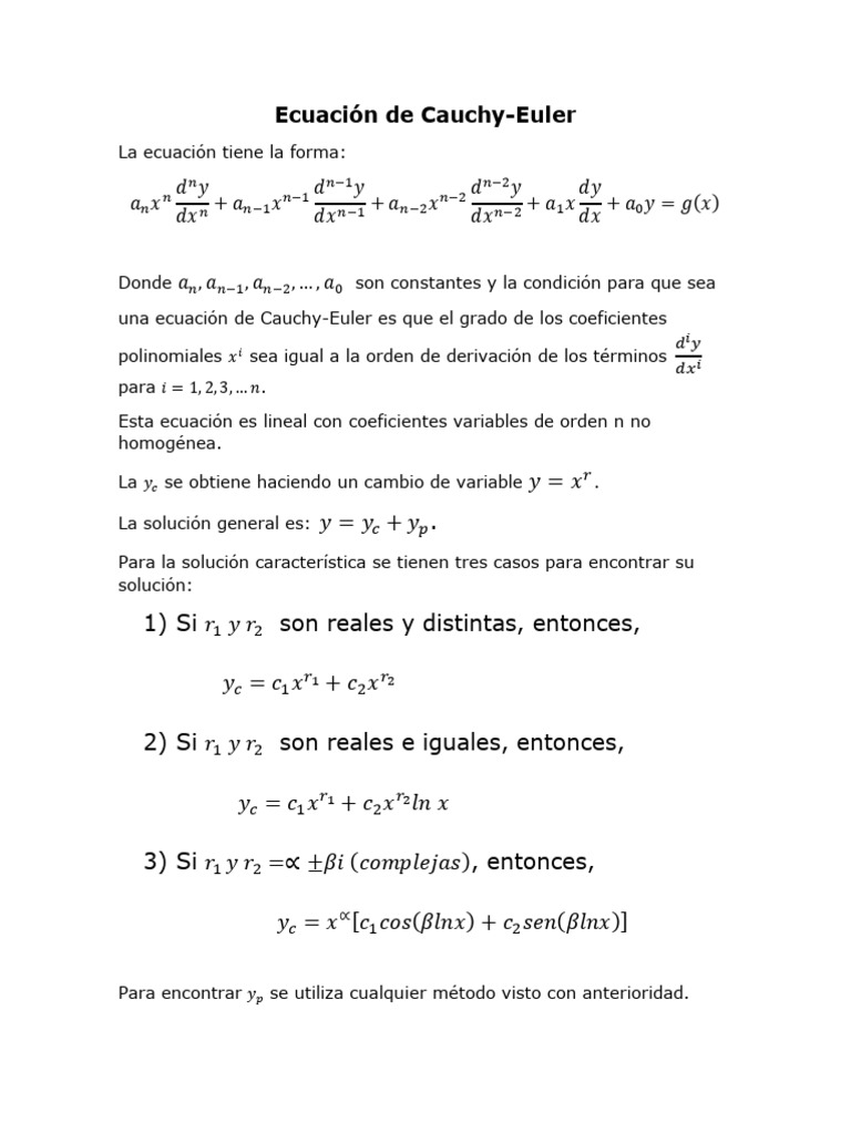 Matemáticas II P-11 Cauchy-Euler | PDF | Ecuaciones | Cálculo Matemáticas II P-11 Cauchy-Euler | PDF | Ecuaciones | Cálculo