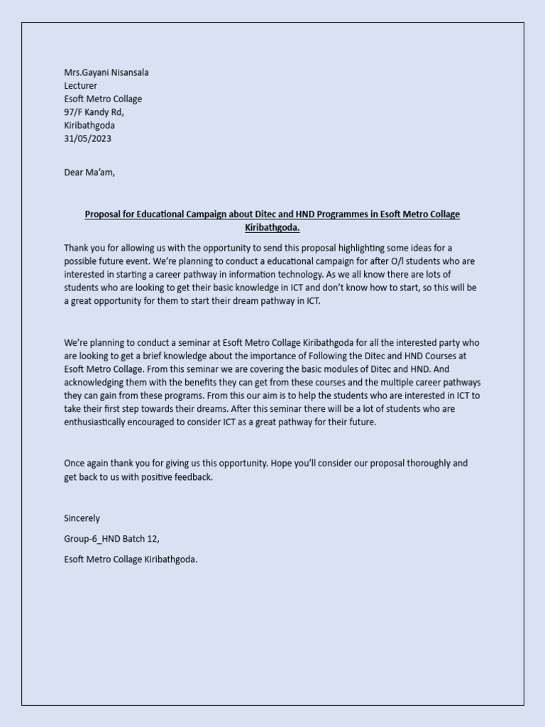 Project Proposal of The Educational Campaign On HND Program ...