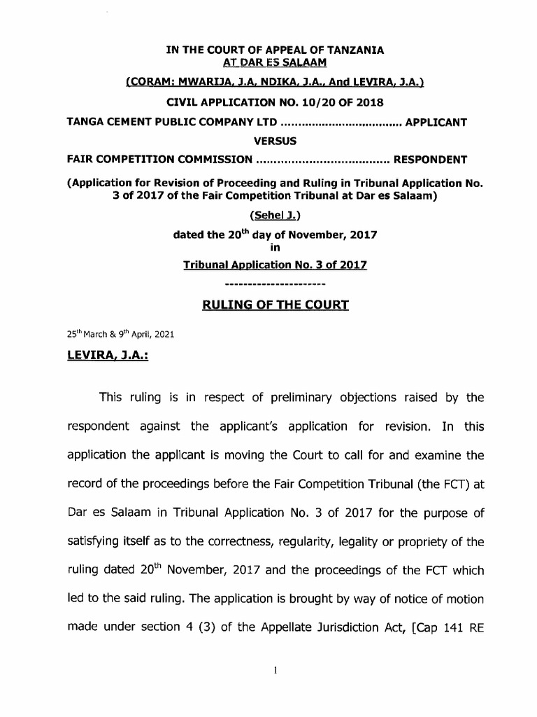 Tanga Cement Public Company LTD Vs Fair Competition Commission (Civil ...